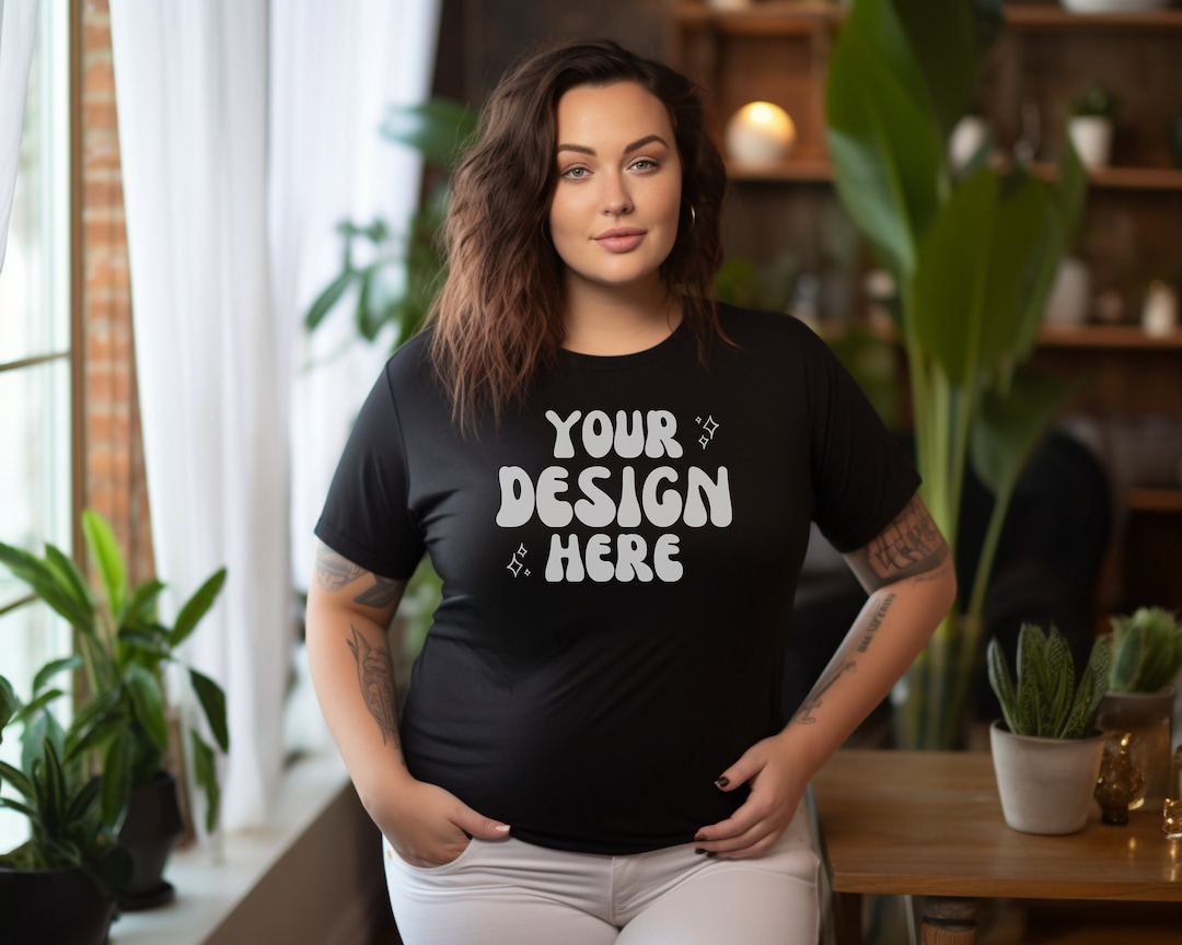 Plus Size Mockup Bella Canvas 3001 Plus Size Model Black T-shirt ...
