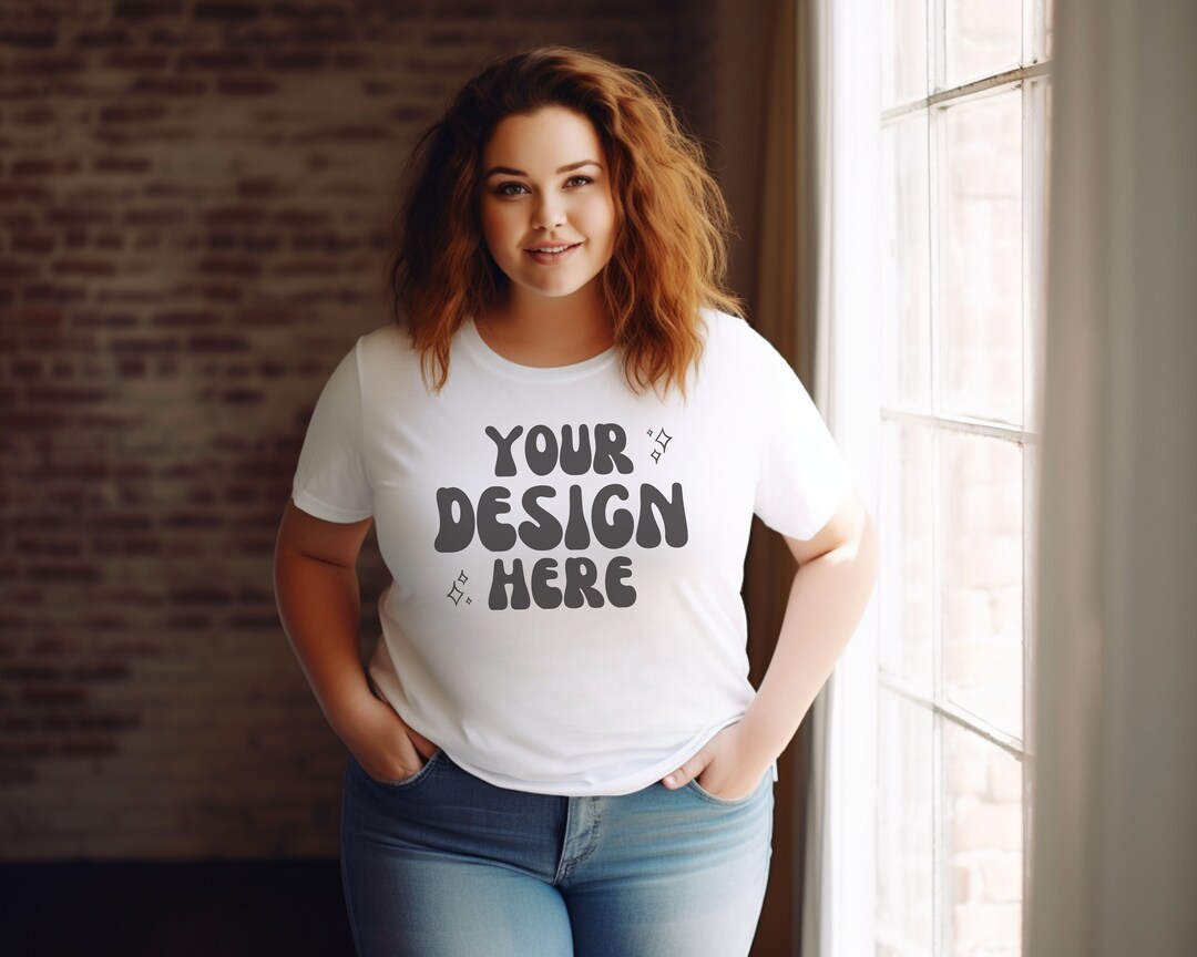 Plus Size Mockup Gildan 64000 | Plus Size Model White T-shirt ...