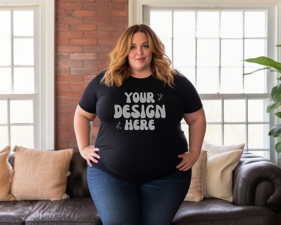 Plus Size Mockup Bella Canvas 3001 | Plus Size Model Black T-shirt ...
