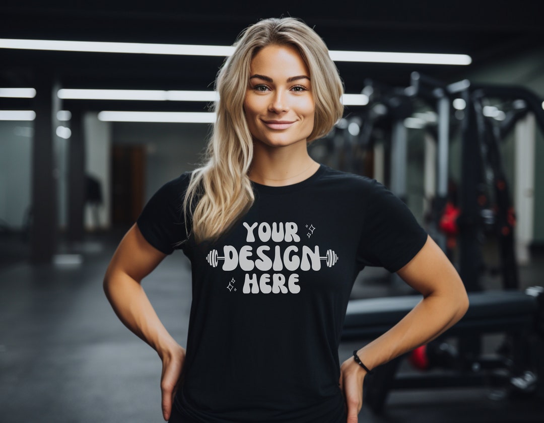Gym T-shirt Mockup | Exercise Model Black T-shirt | Bella Canvas 3001 ...