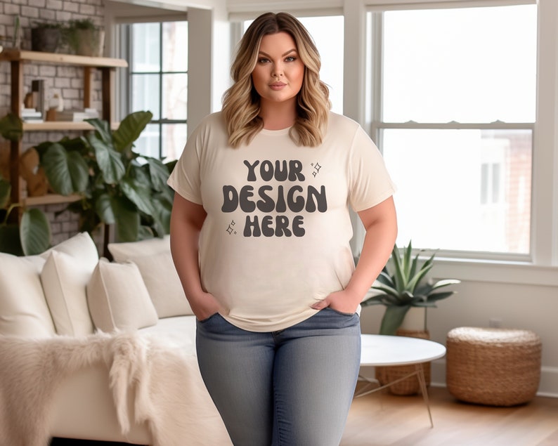 Plus Size Mockup Bella Canvas 3001 | Plus Size Model Sand T-shirt ...