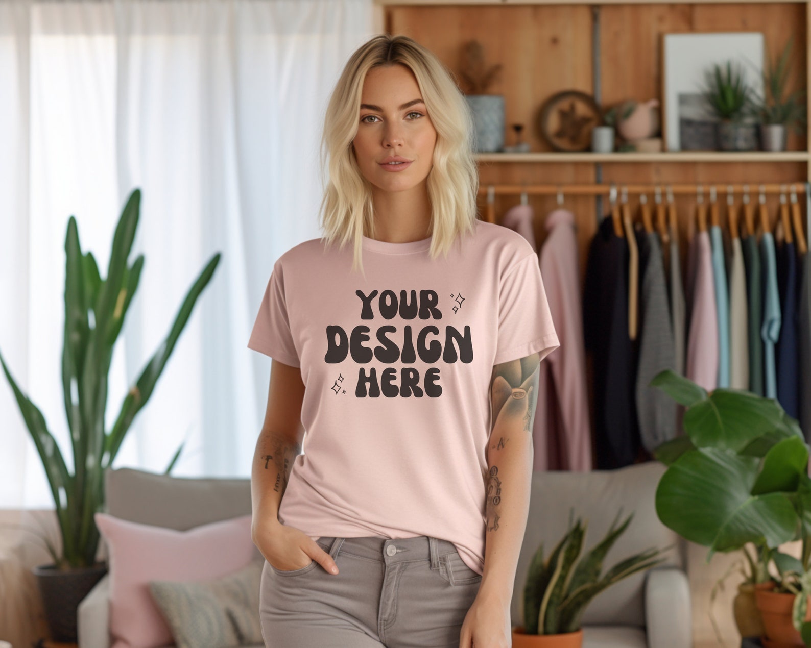 Bella Canvas 3001 Mockup Bella Canvas Pink T-shirt Boho Inspired ...