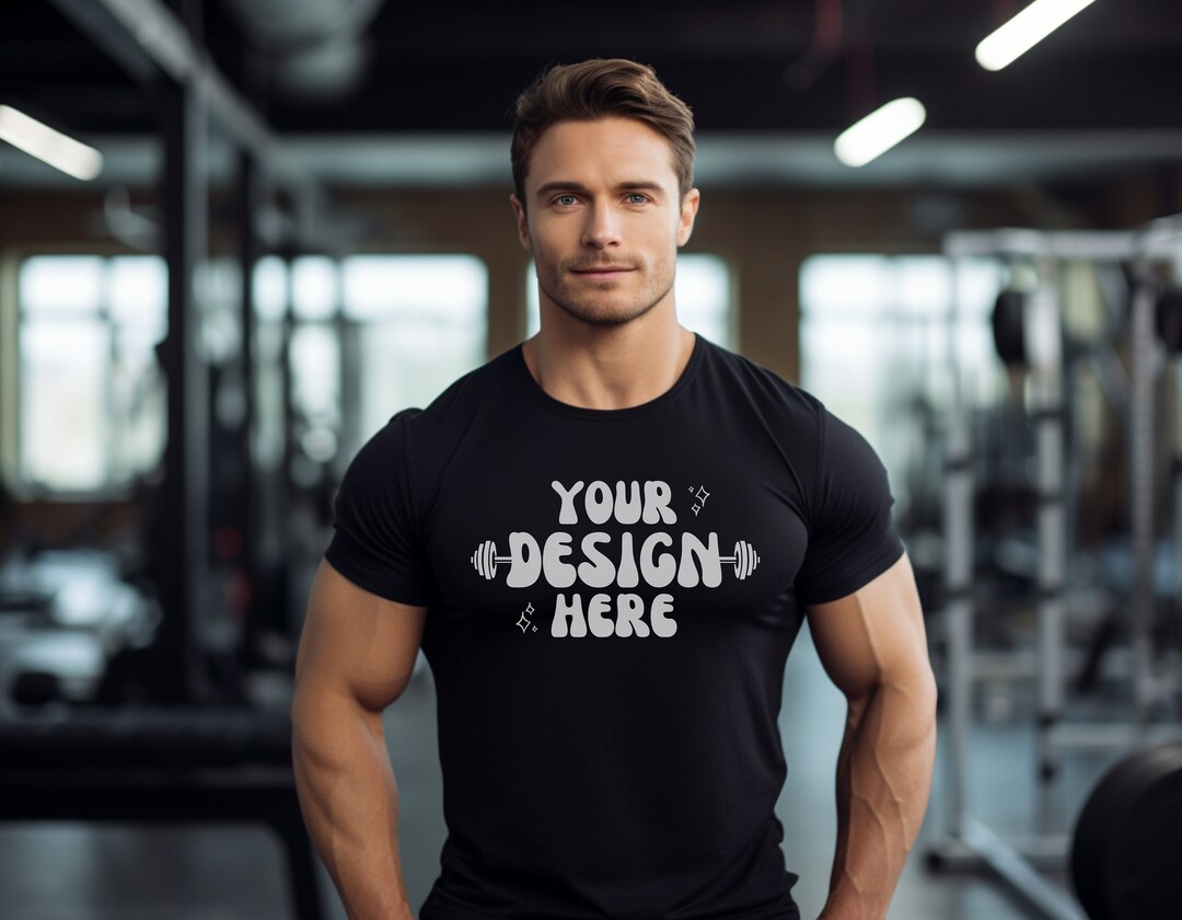 Male Model Gym Bella Canvas 3001 T-shirt Mockup | Men's Gym T-shirt ...