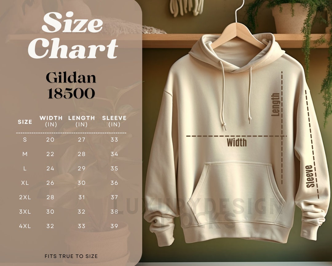 Gildan 18500 Size Chart Mockup | Gildan Size Guide | Boho Hoodie Size ...