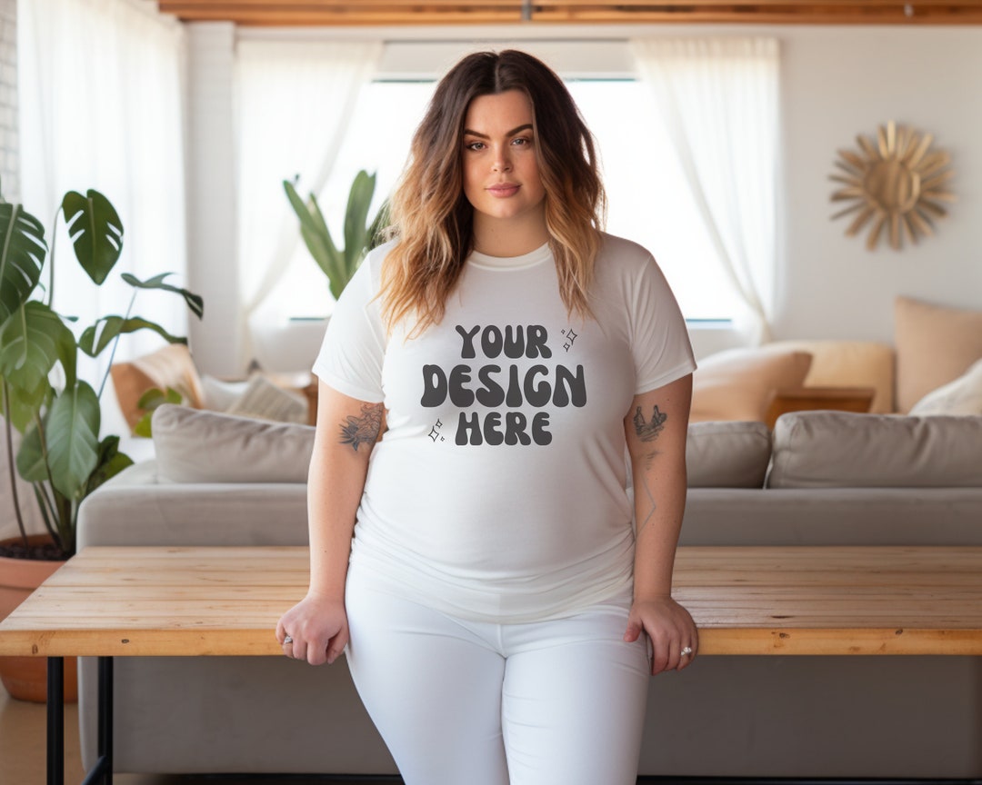 Plus Size Mockup Bella Canvas 3001 | Plus Size Model White T-shirt ...