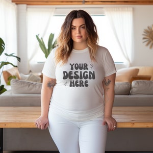 Plus Size Mockup Bella Canvas 3001 | Plus Size Model White T-shirt ...