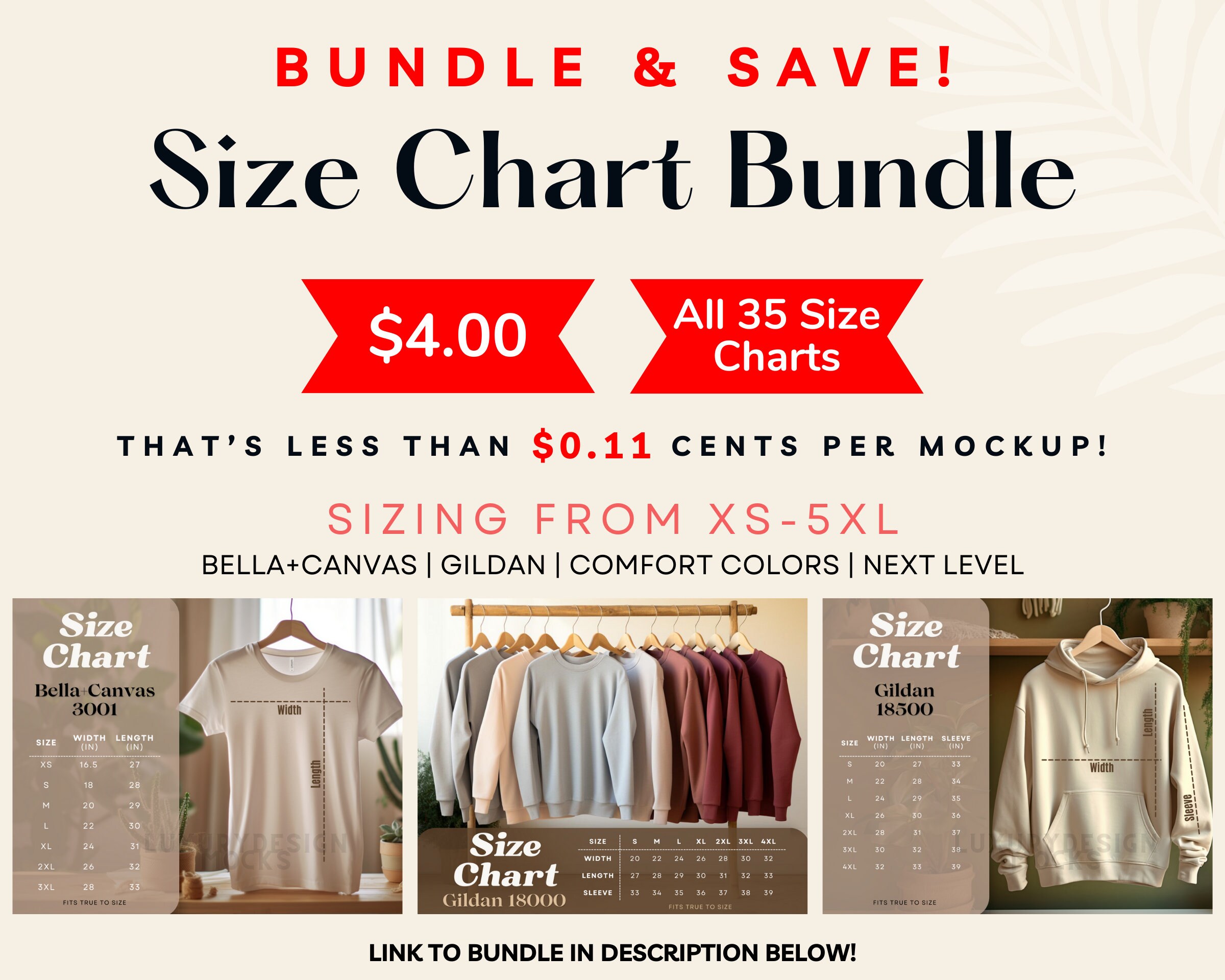 Gildan 18000 Size Chart Mockup | Gildan Sizing Guide | Boho Crewneck ...