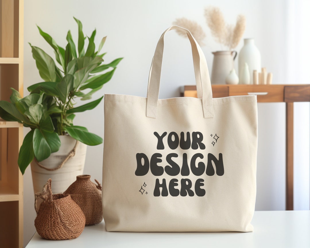 Natural Tote Bag Mockup | Canvas Tote Bag Mocks | Natural Beach Bag ...