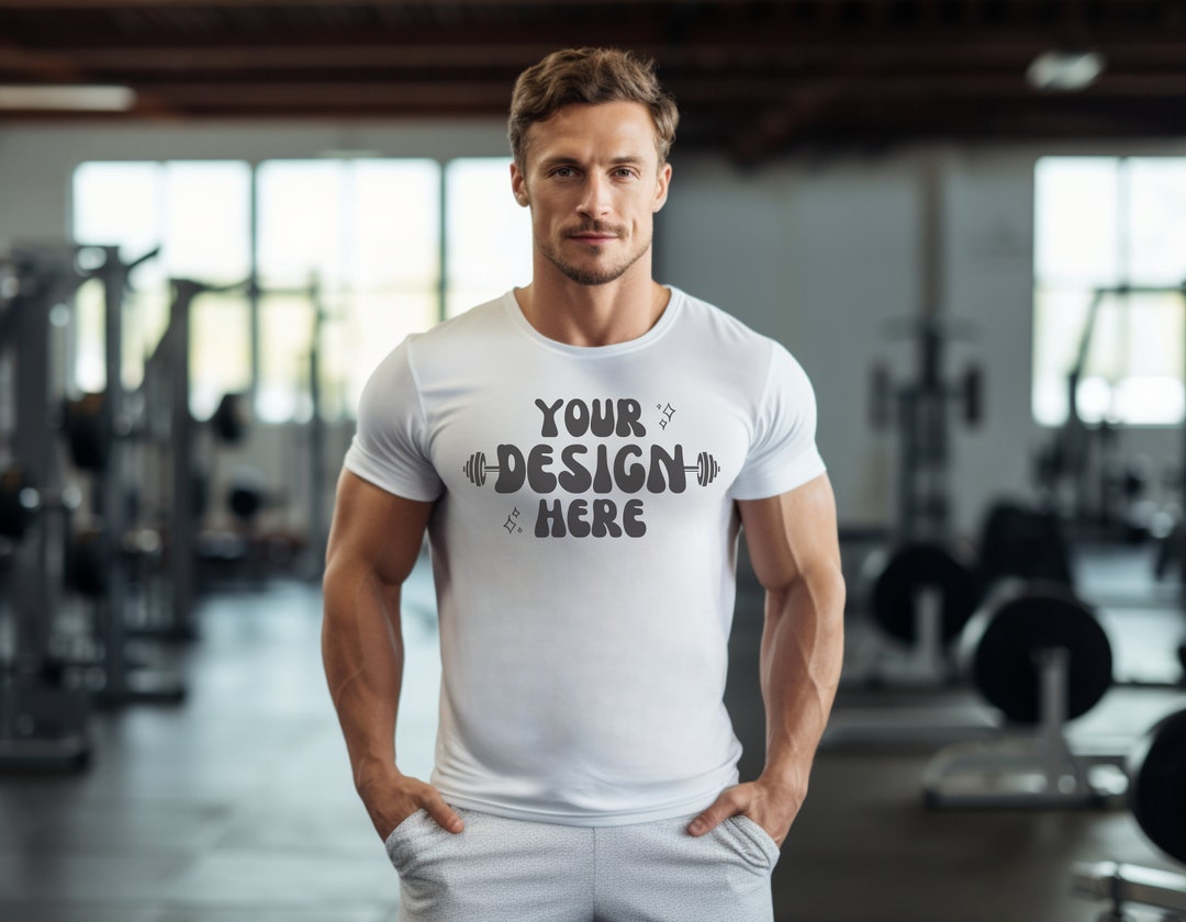 Men Gym T-shirt Mockup | Fitness Model White T-shirt | Bella Canvas ...