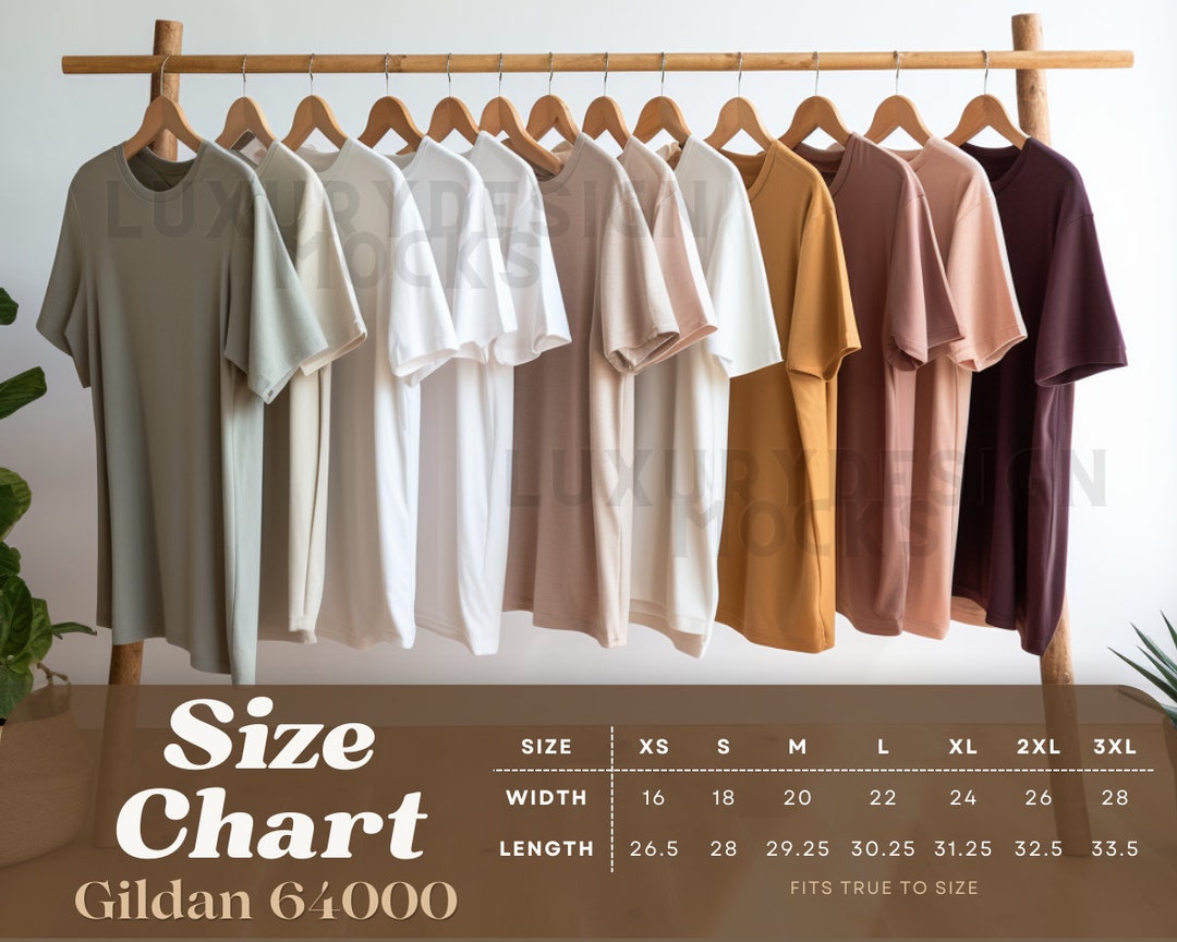 Gildan 64000 Boho Size Chart Mockup | Gildan Size Guide | Boho T-shirt ...