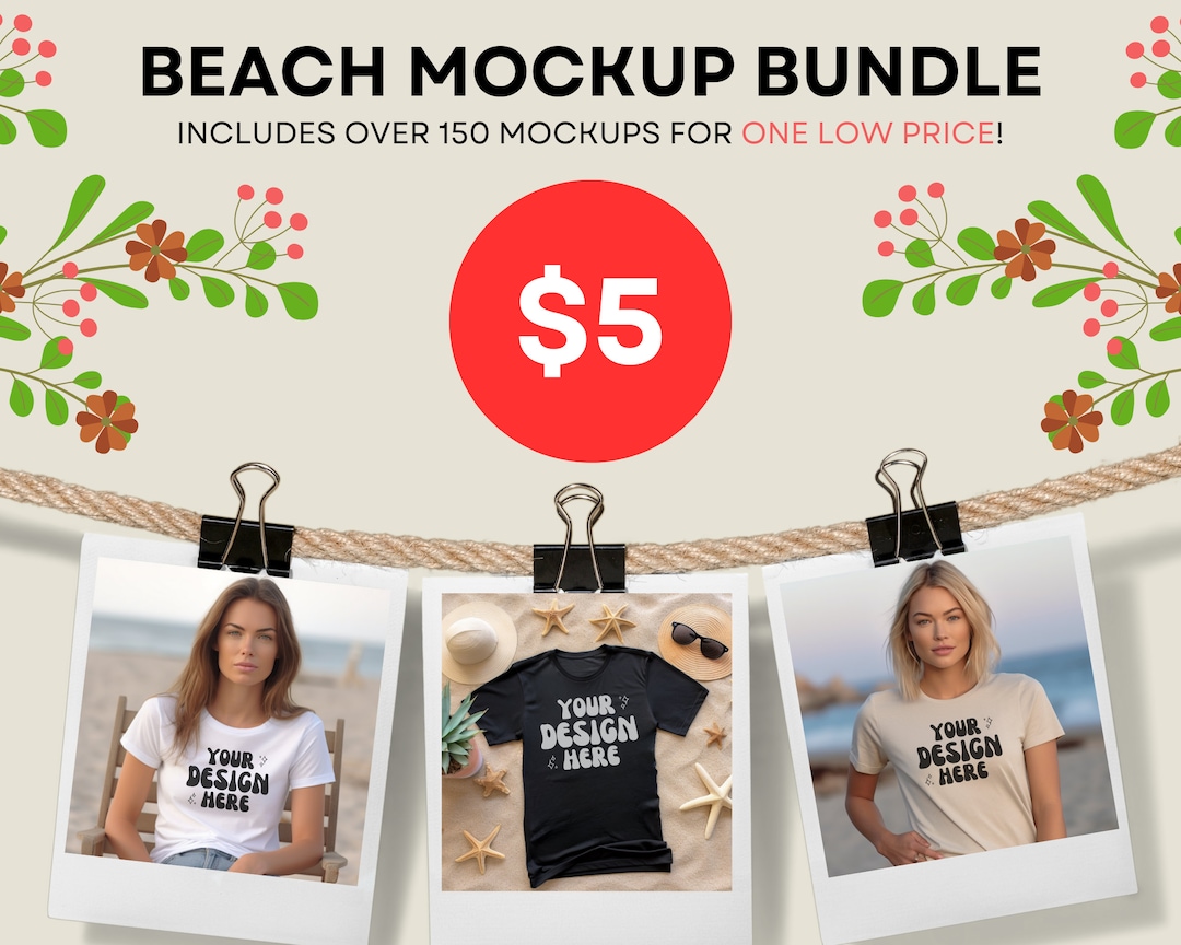 Beach Mockup Bundle, Access to All Beach Ocean Mocks, Bella Canvas ...