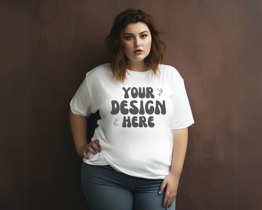 Plus Size Mockup Gildan 5000 | Plus Size Model White T-shirt ...