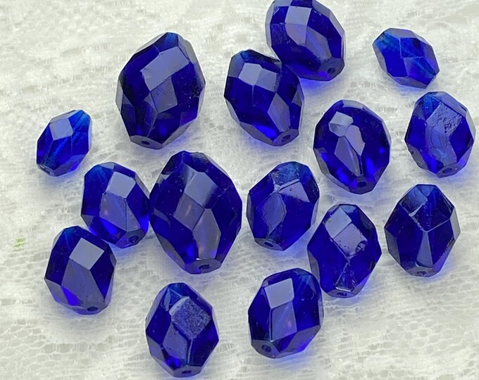 Mixed Sizes of Translucent Cobalt Blue Faceted Oval Glass Beads , 15 ...
