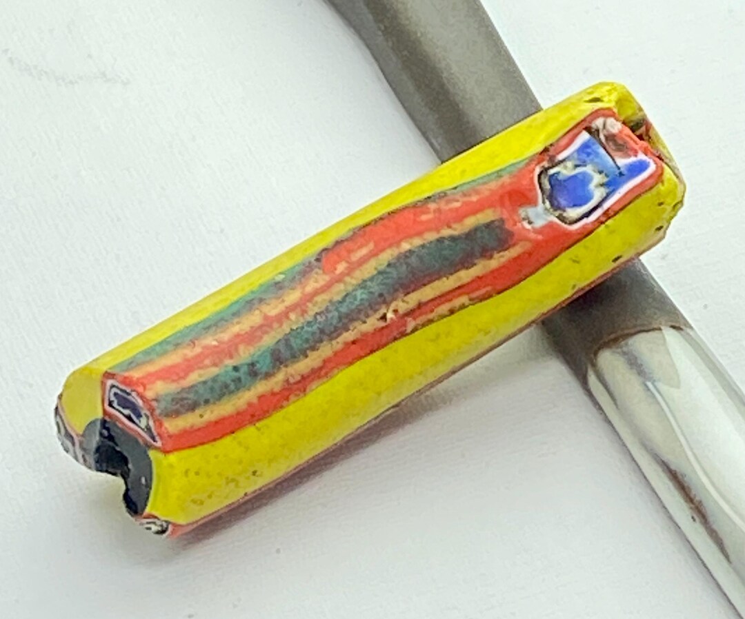 42mm Antique Venetian Glass Elbow Shape Yellow Striped Cane Bead - Etsy
