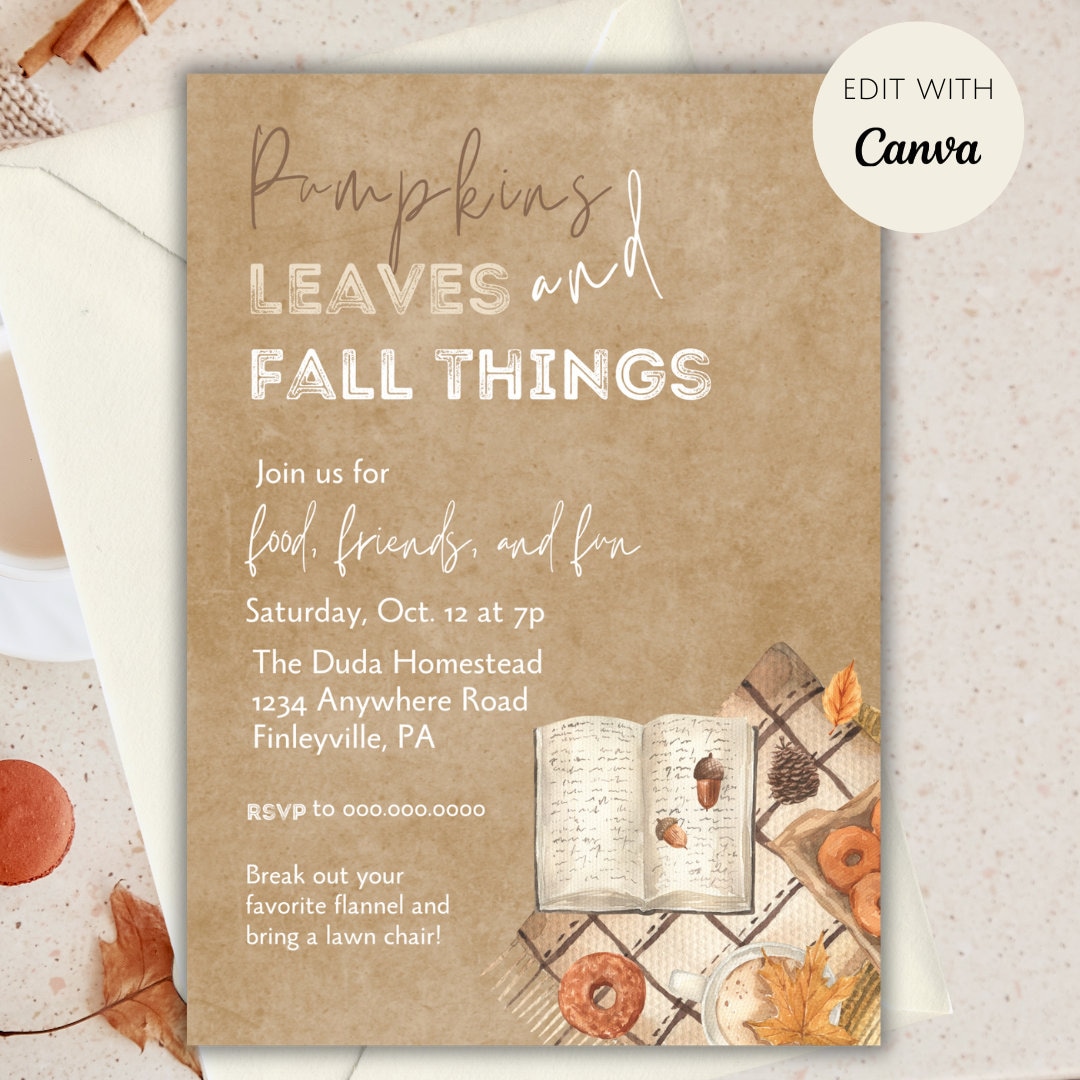 Fall Birthday Party Invitation, Fall Party Invitation, Pumpkins Leaves ...
