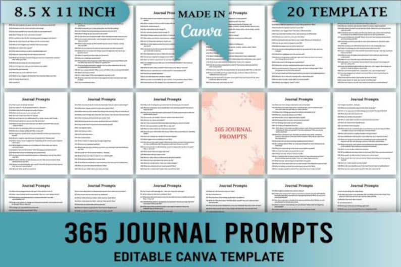 Editable 365 Journal Prompts Canva - Etsy