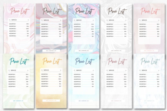Color Price List Canva Template - Etsy