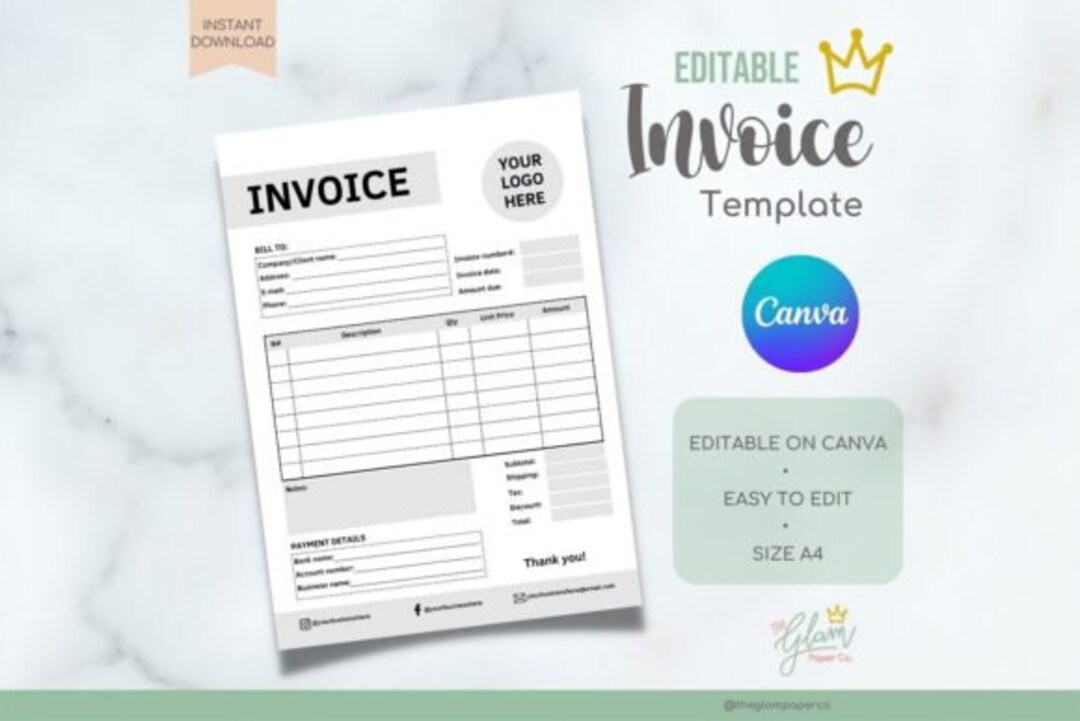 Editable Invoice Template | Canva Template - Etsy Canada