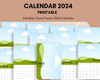 2024 Calendar With a 50/50 Page Split. Editable Canva Frames. Edit and ...