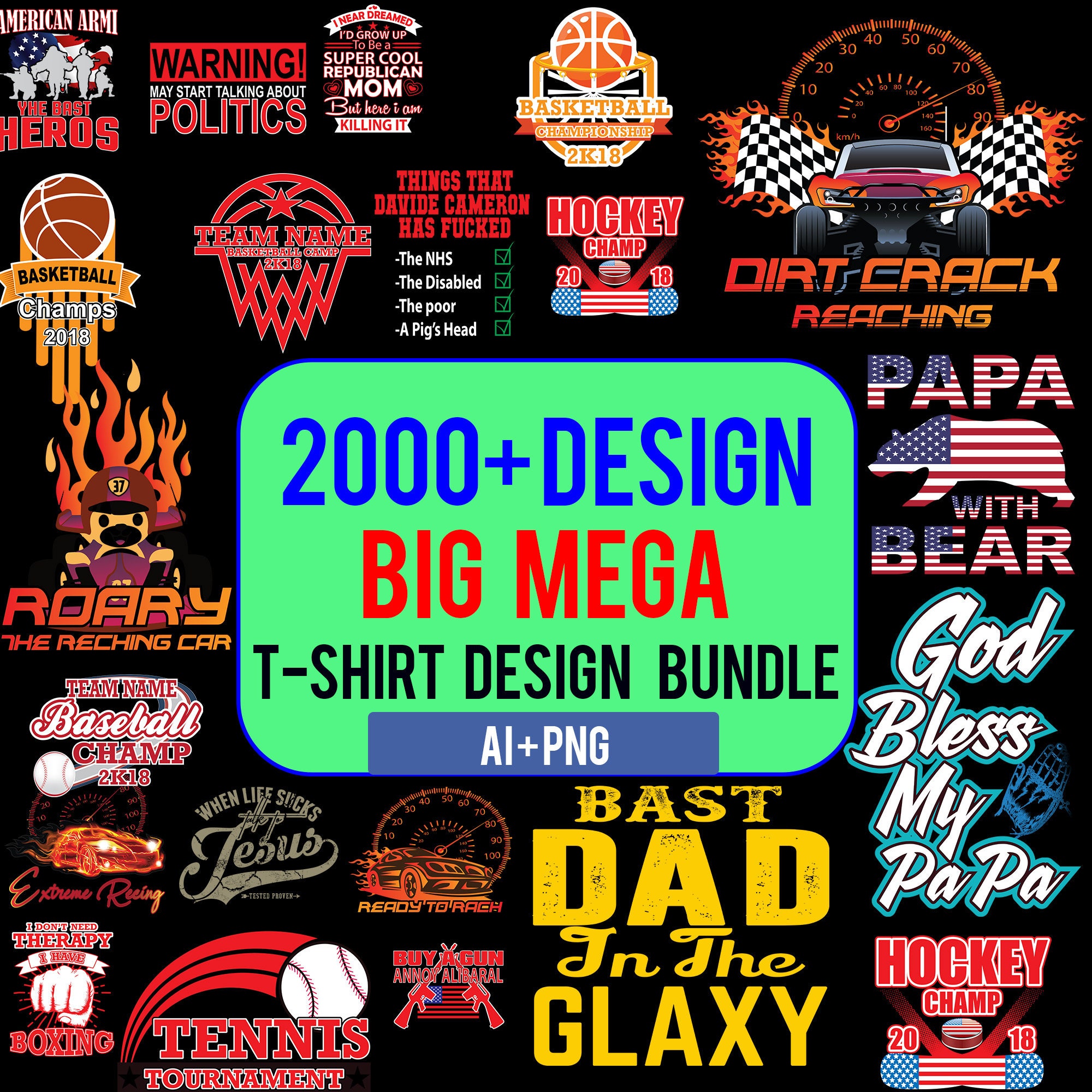 2000+ Big Mega T-shirt Design Bundle, Png Image T-shirt, the Big Bundle ...