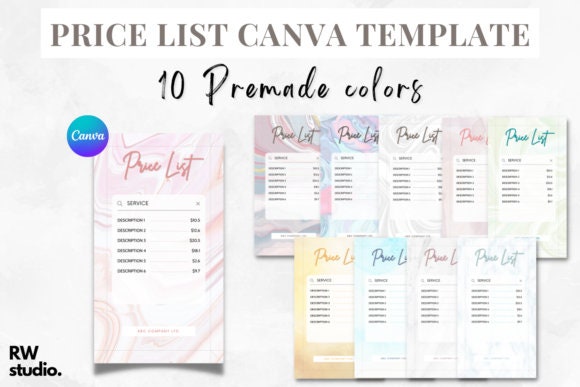 Color Price List Canva Template - Etsy