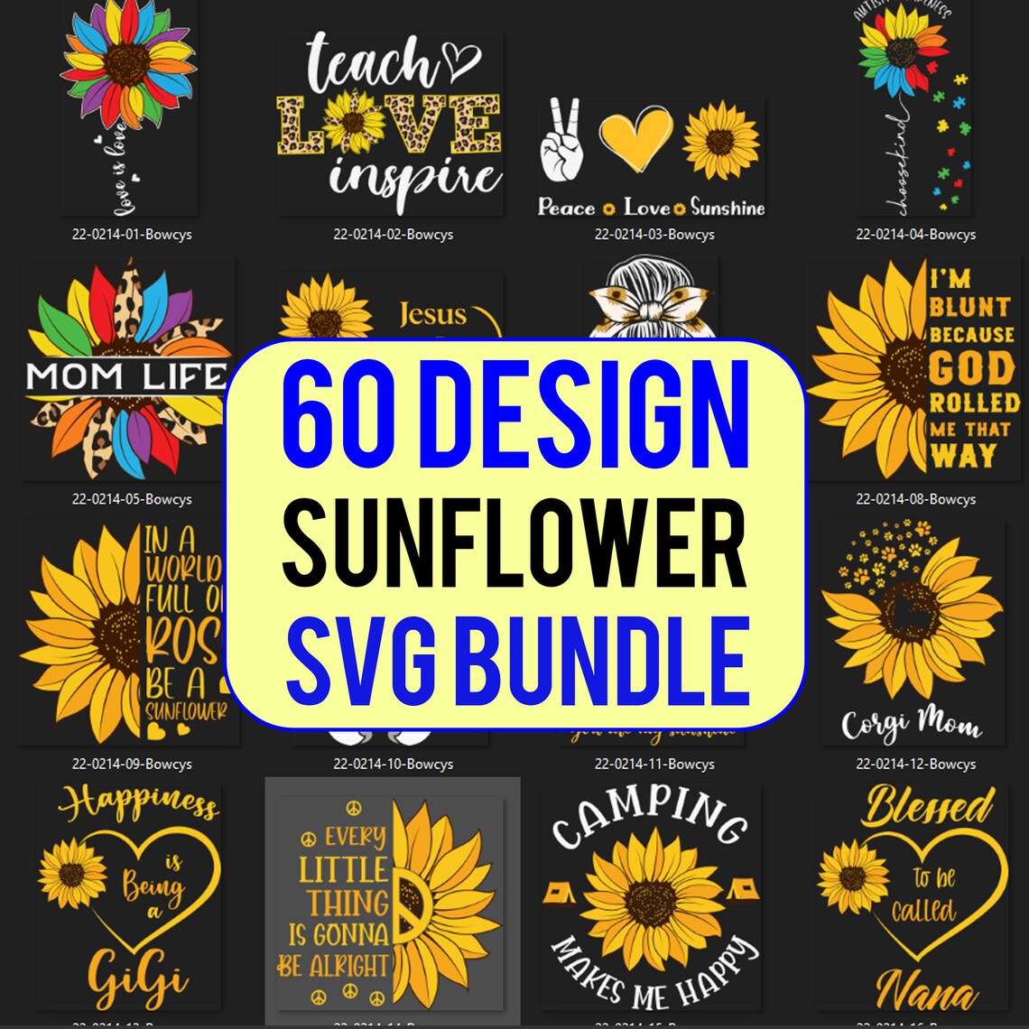 60 Sunflower SVG Bundle, Png Image T-shirt, Sunflower Quotes Svg and ...