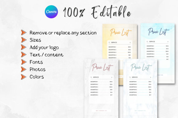 Color Price List Canva Template - Etsy