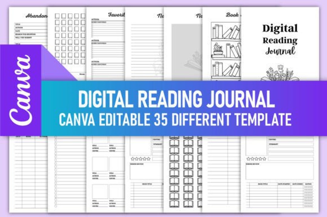 Editable Digital Reading Journal Canva - Etsy