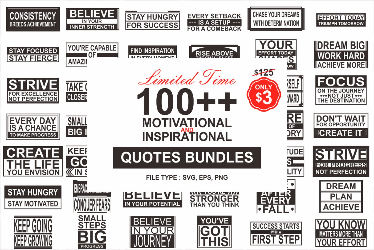 Motivational and Inspirational Quotes Bundle, Printable Motivational ...