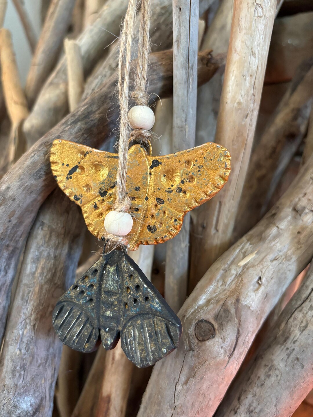 Black and Gold Ceramic Moths Ornament - Etsy