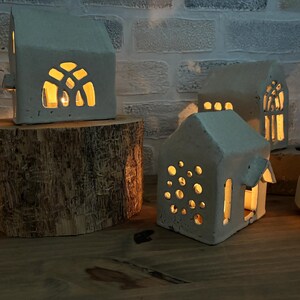 Cermaic Carved Winter House Luminary - Etsy