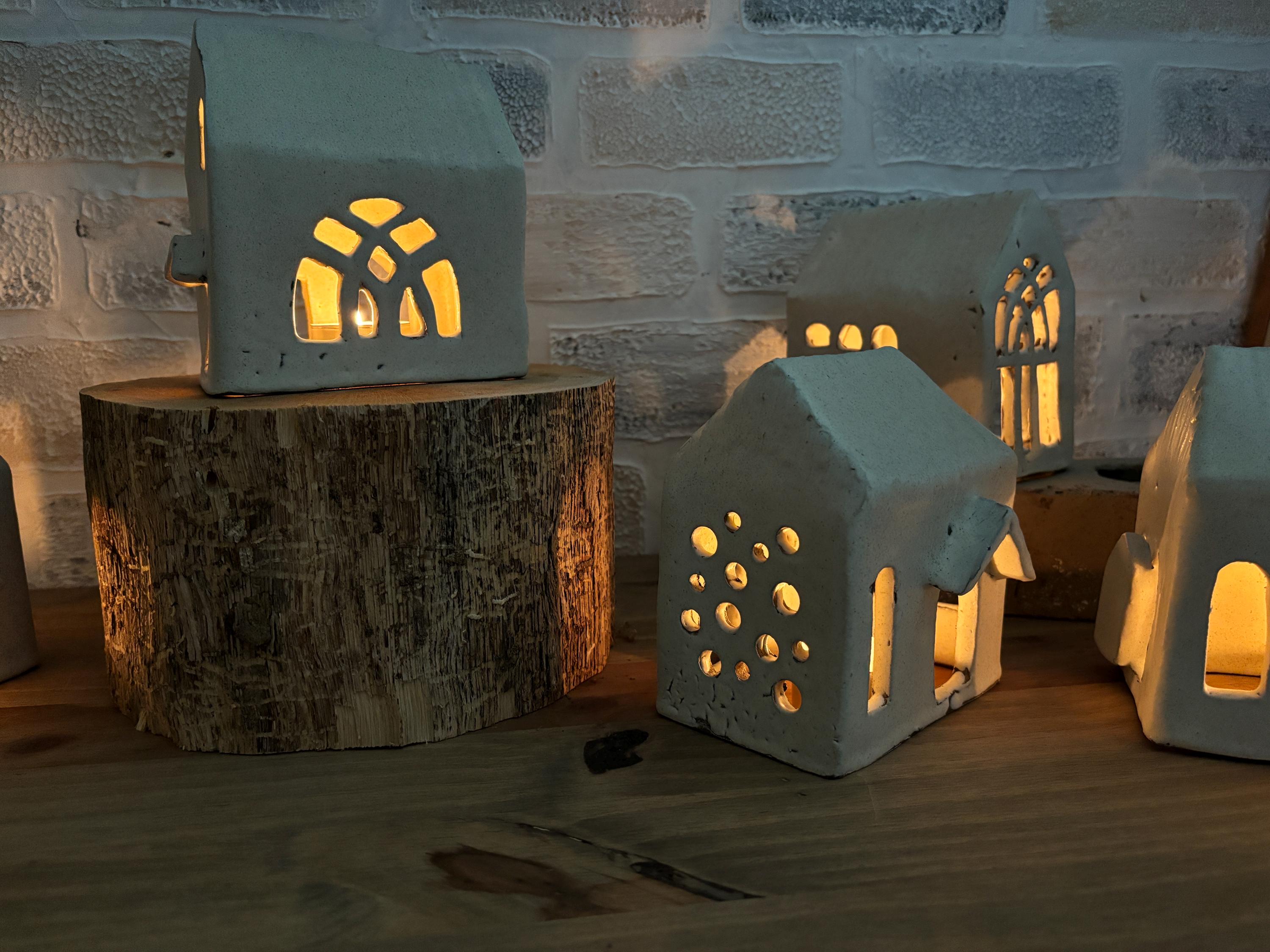 Cermaic Carved Winter House Luminary - Etsy