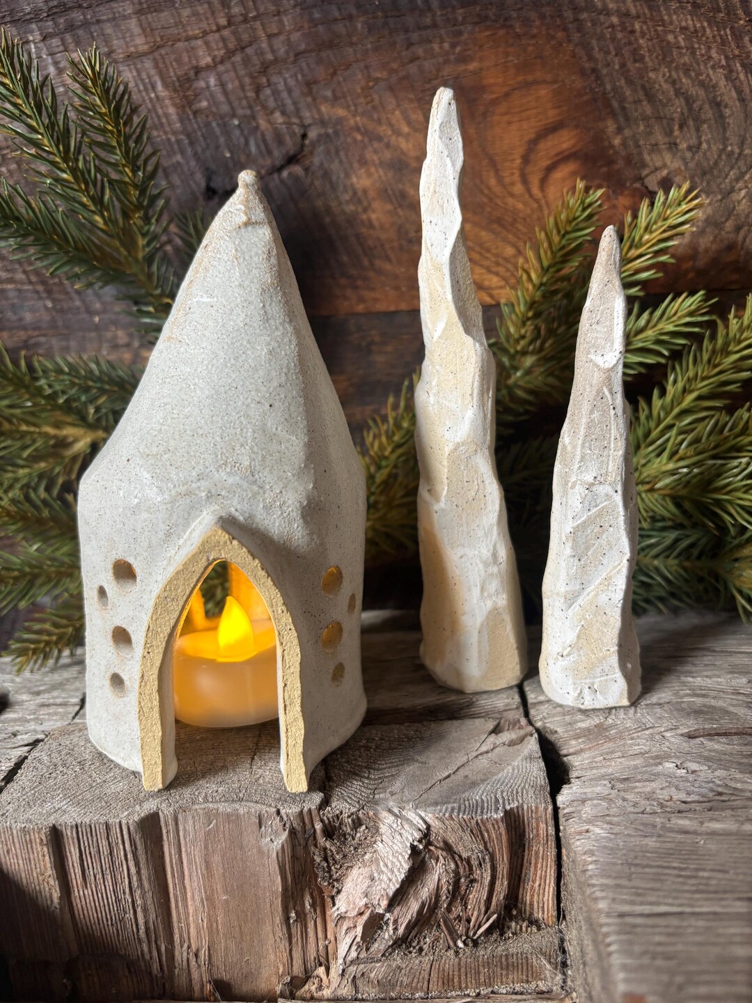Ceramic Carved Round Winter House Luminary No. 2 - Etsy