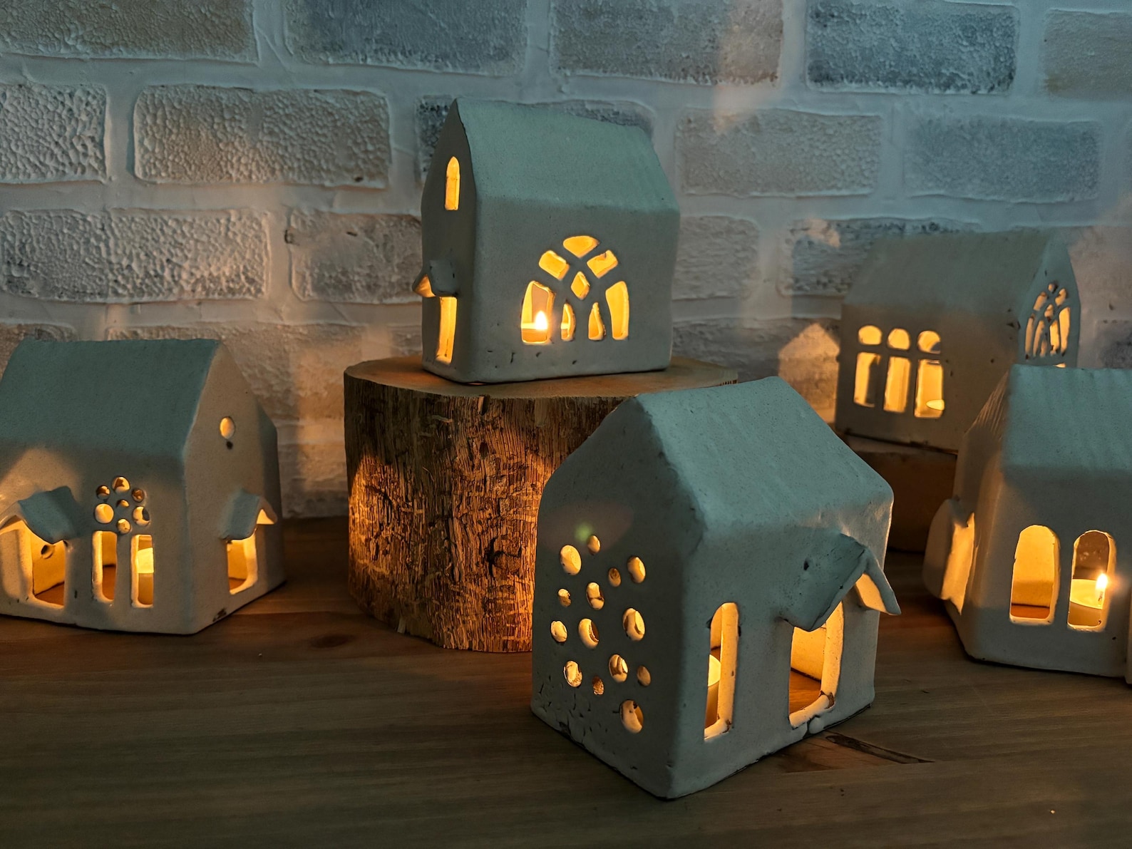 Cermaic Carved Winter House Luminary - Etsy