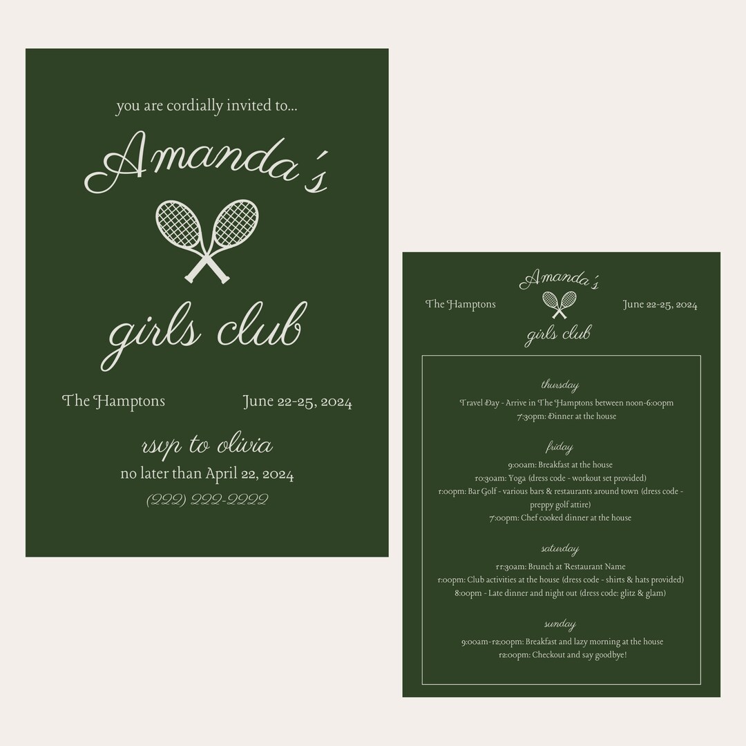 Country Club Inspired Bachelorette Party Invitation, Bachelorette Party ...