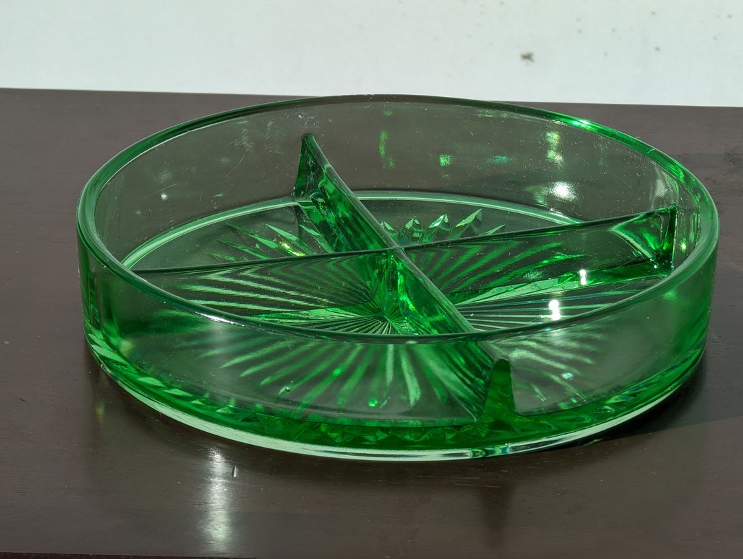 Uranium Glass Divided Relish Dish - Etsy