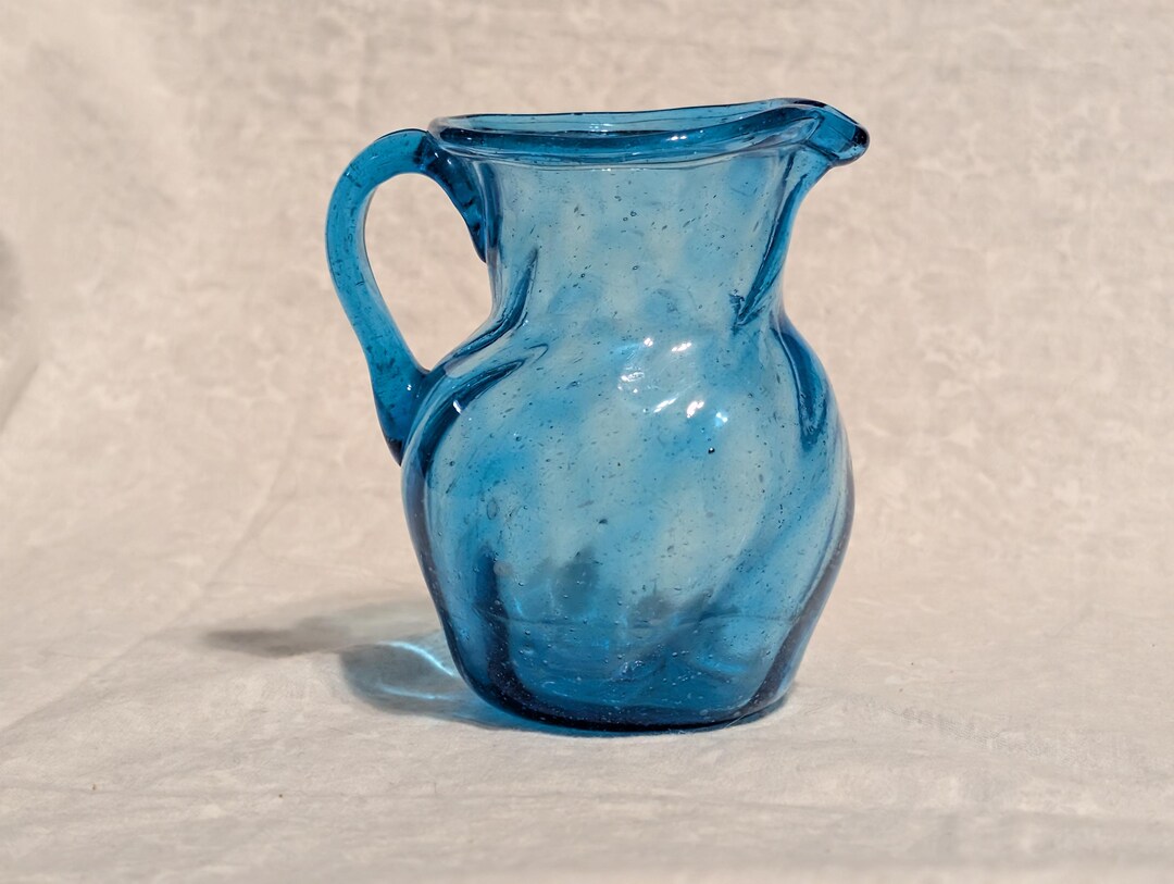 Handblown Blue Optic Glass Pitcher - Etsy