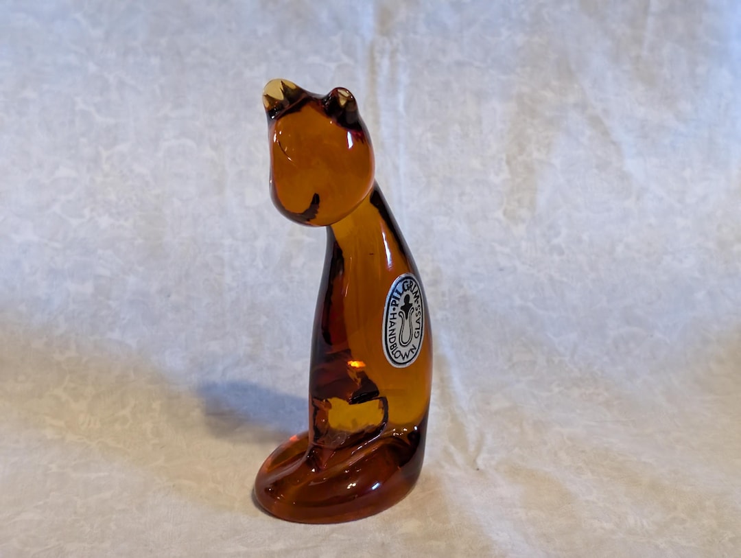 Pilgrim Glass Amber Cat With Sticker - Etsy