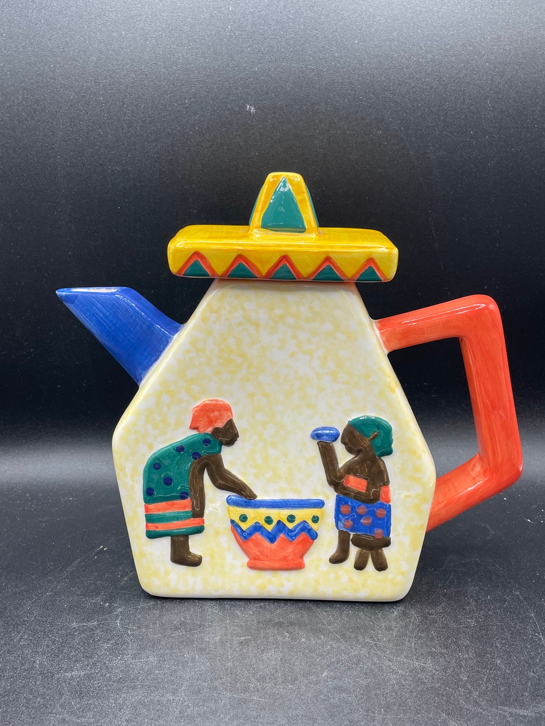 Aztec Unique Shape Hand Painted Embossed Design Teapot - Etsy