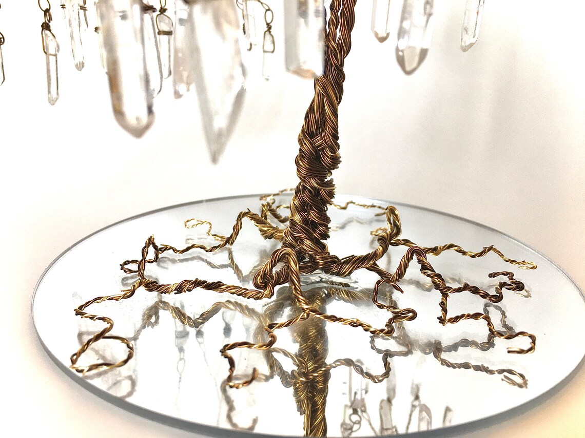 Wire Tree, Clear Quartz Crystal Points on Bronze and Gold Wire Tree Set ...