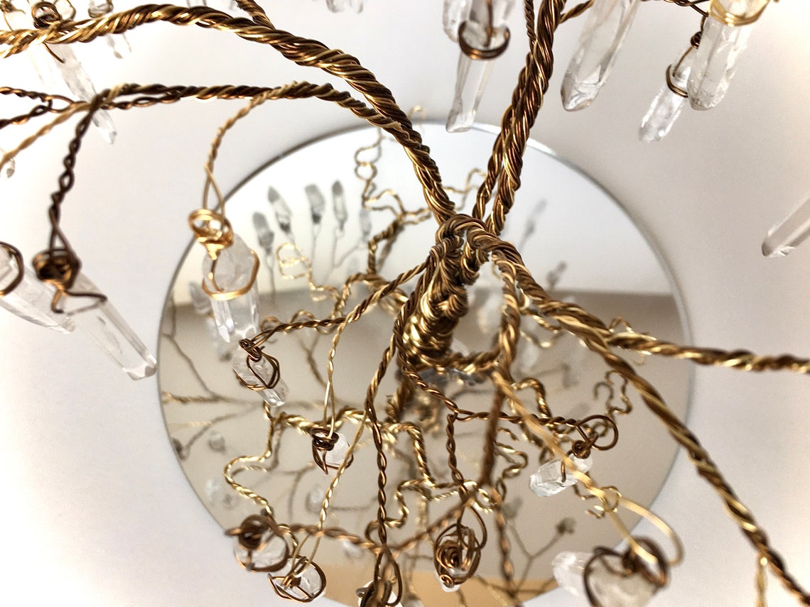Wire Tree, Clear Quartz Crystal Points on Bronze and Gold Wire Tree Set ...
