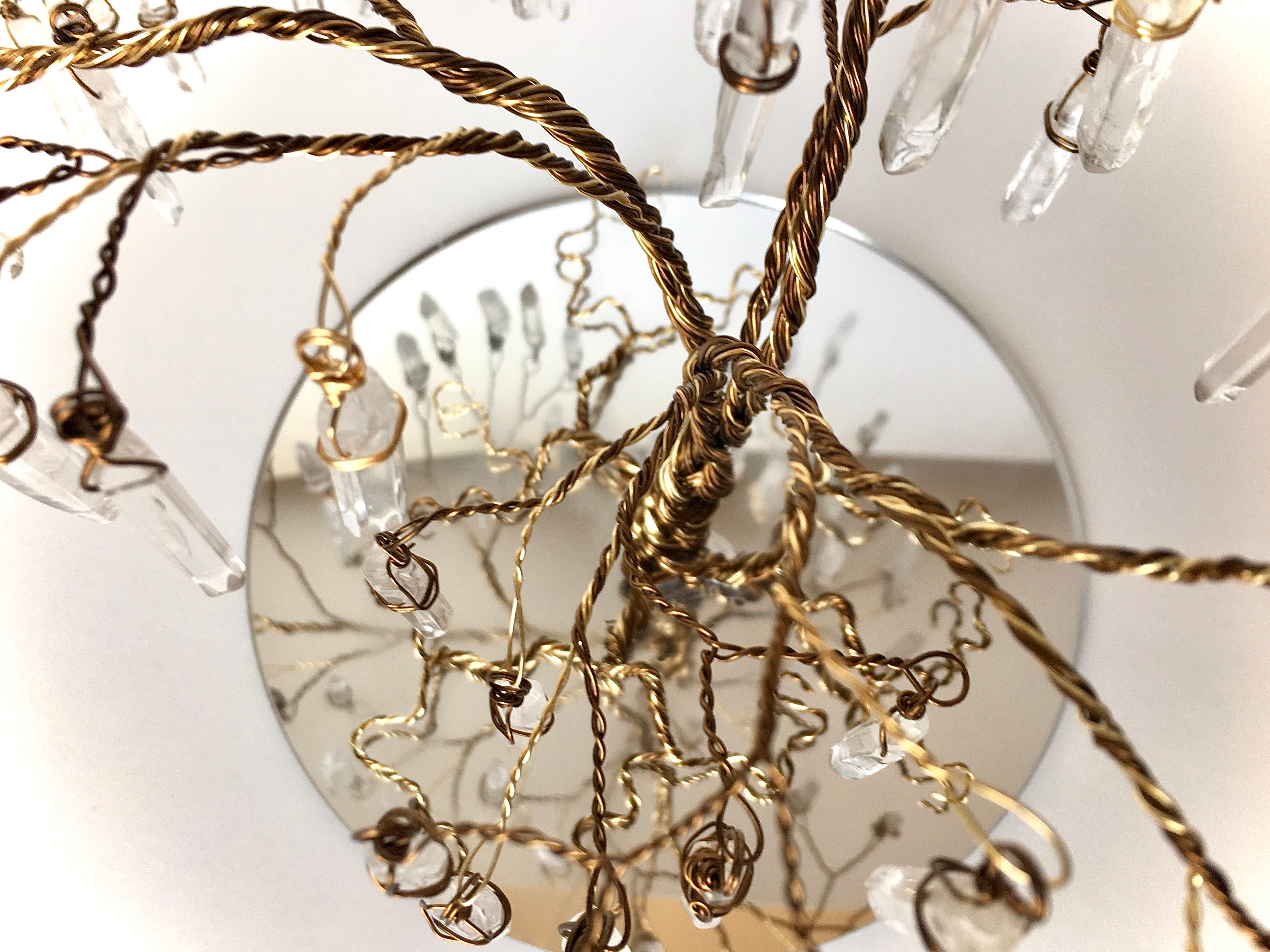 Wire Tree, Clear Quartz Crystal Points on Bronze and Gold Wire Tree Set ...