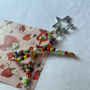 Beaded Rainbow Bow Keychain Silver Star Carabiner and Rainbow Seed ...