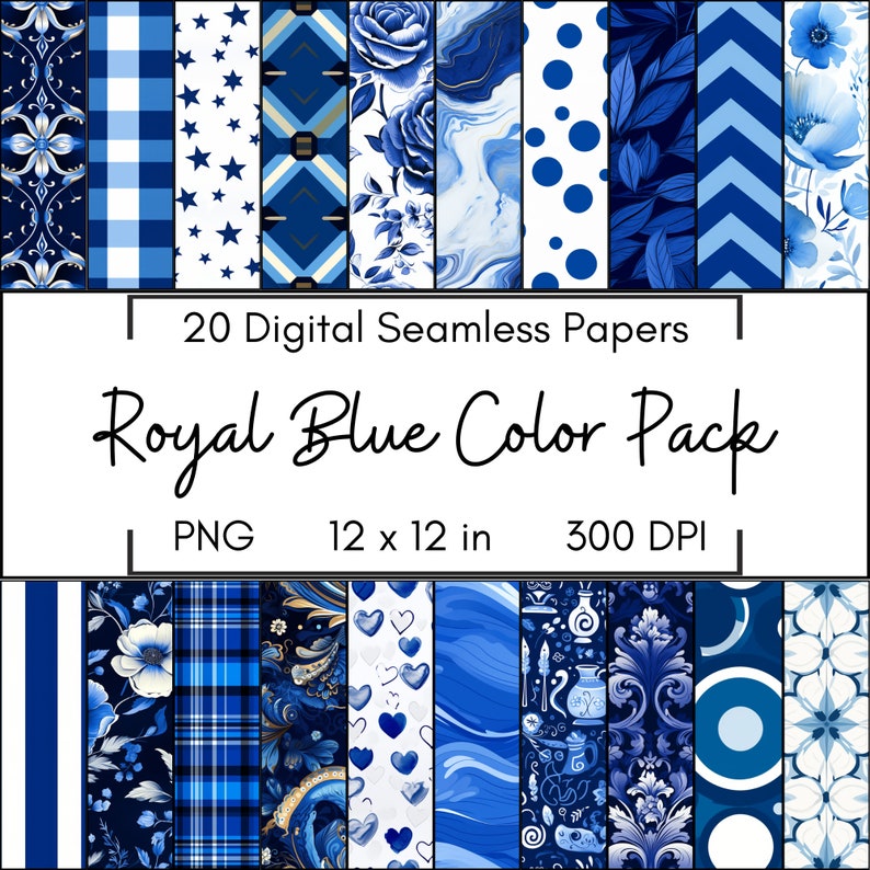 Royal Blue Digital Paper Pack Seamless Repeating Tiled - Etsy