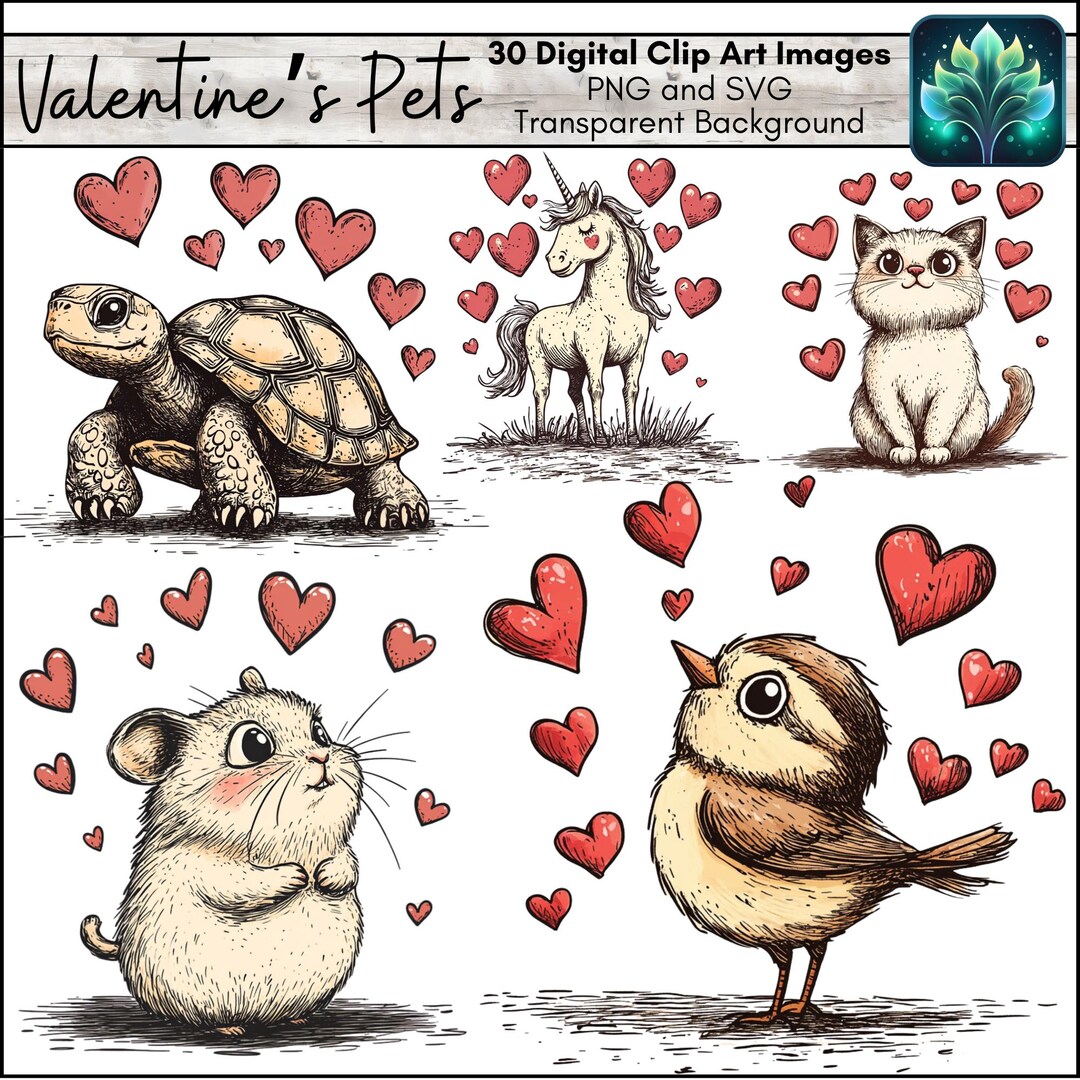 Valentine's Day Pets Clipart Printable Make Your Own Cards Cute ...