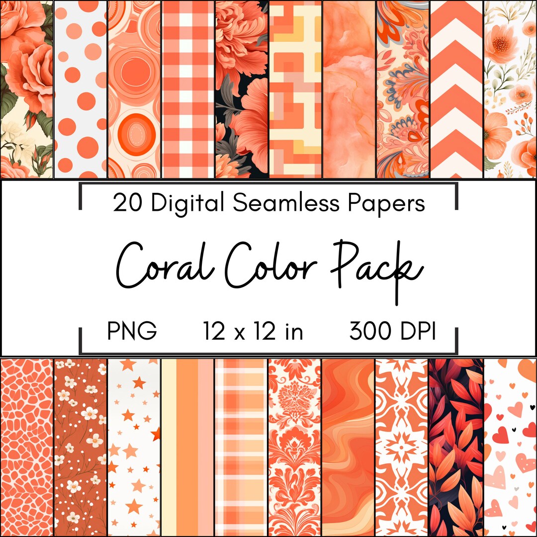 Coral Orange Digital Paper Pack Seamless Repeating Pattern - Etsy