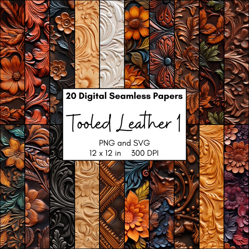 Tooled Leather Digital Paper, Seamless Repeating Pattern, Western ...