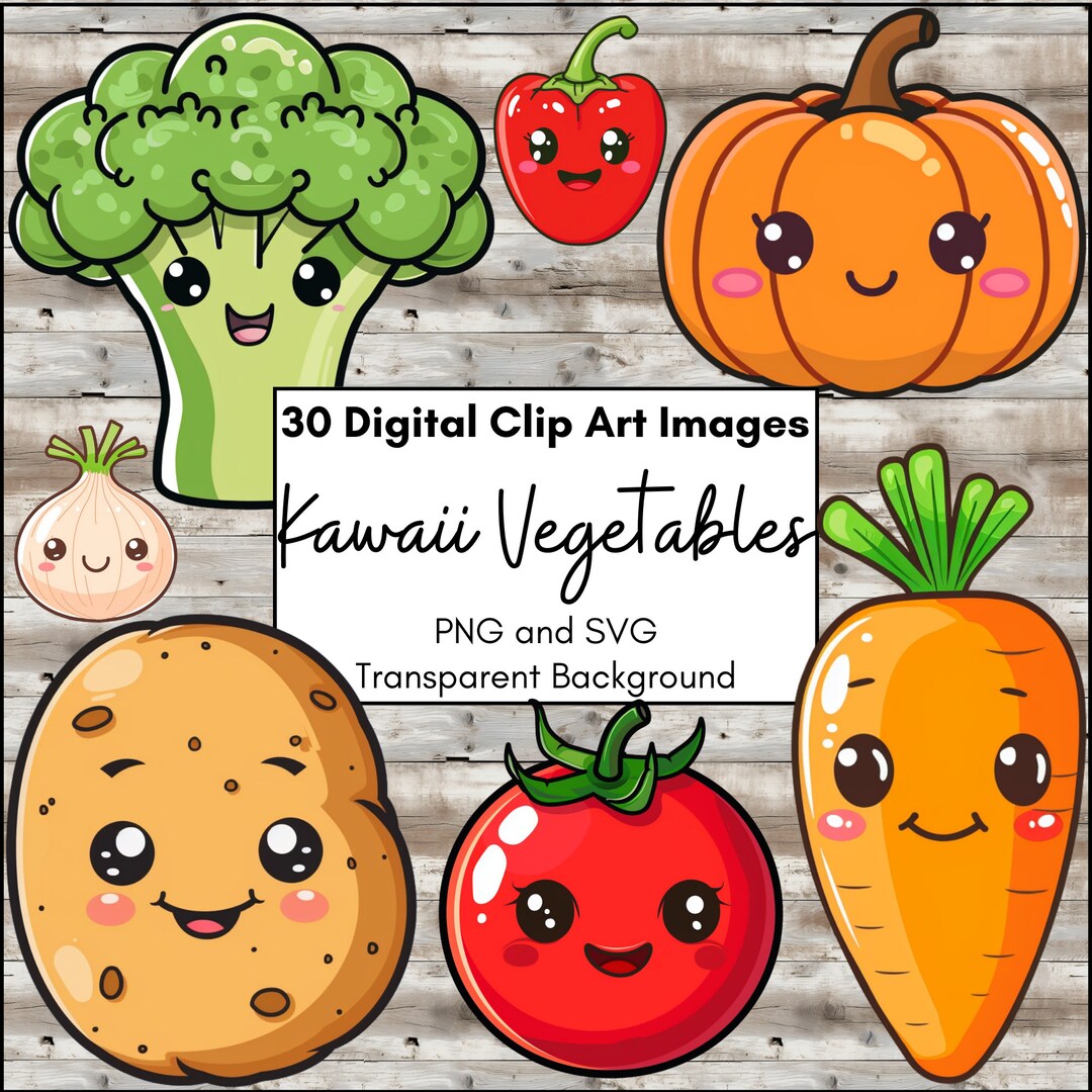 Kawaii Vegetables Digital Clip Art, Fun Anime Inspired Veges Clipart ...
