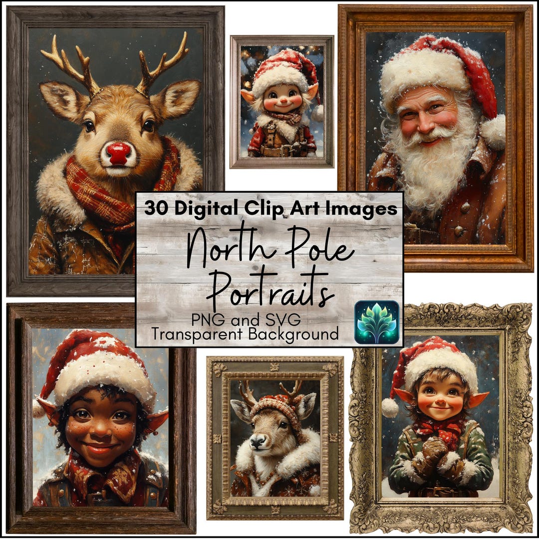 North Pole Portraits Digital Clip Art, Framed Oil Paintings Clipart Set ...