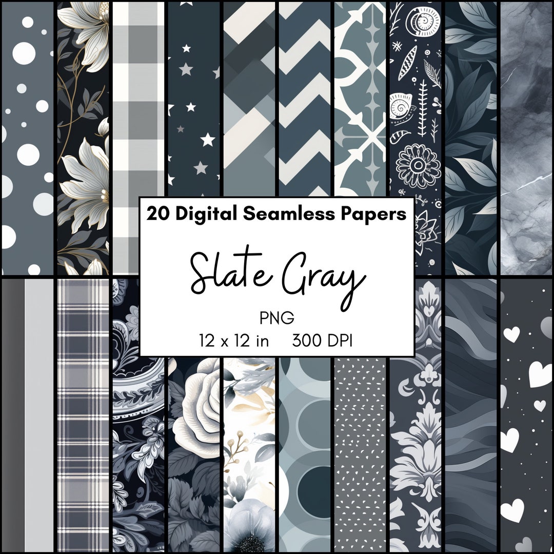 Slate Gray Digital Paper Bundle, Seamless Repeating Patterned Pages in ...